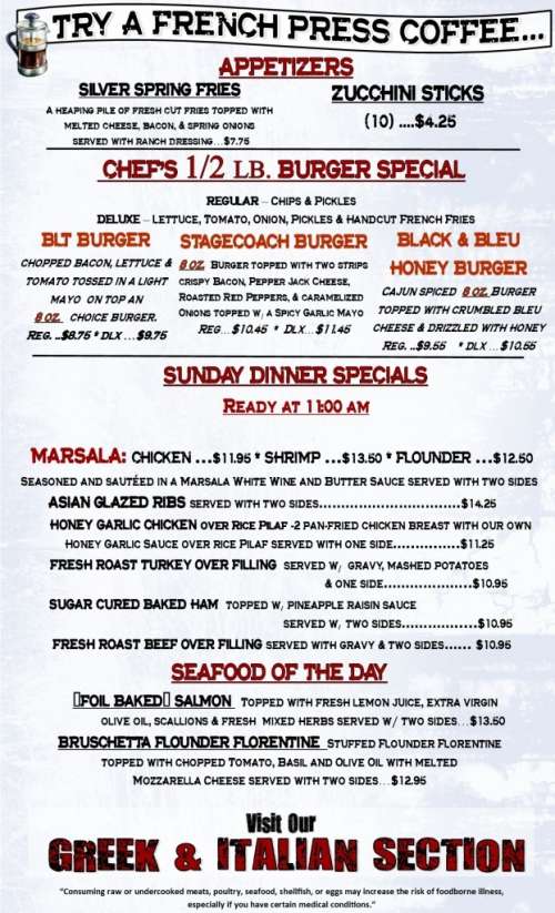 Silver Spring Family Restaurant menu in Lancaster, Pennsylvania, USA