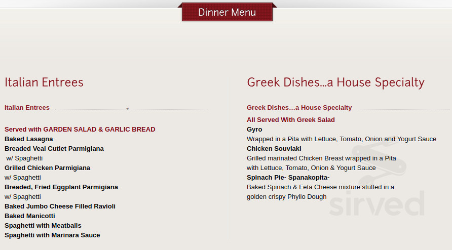 Silver Spring Family Restaurant menu in Lancaster, Pennsylvania, USA