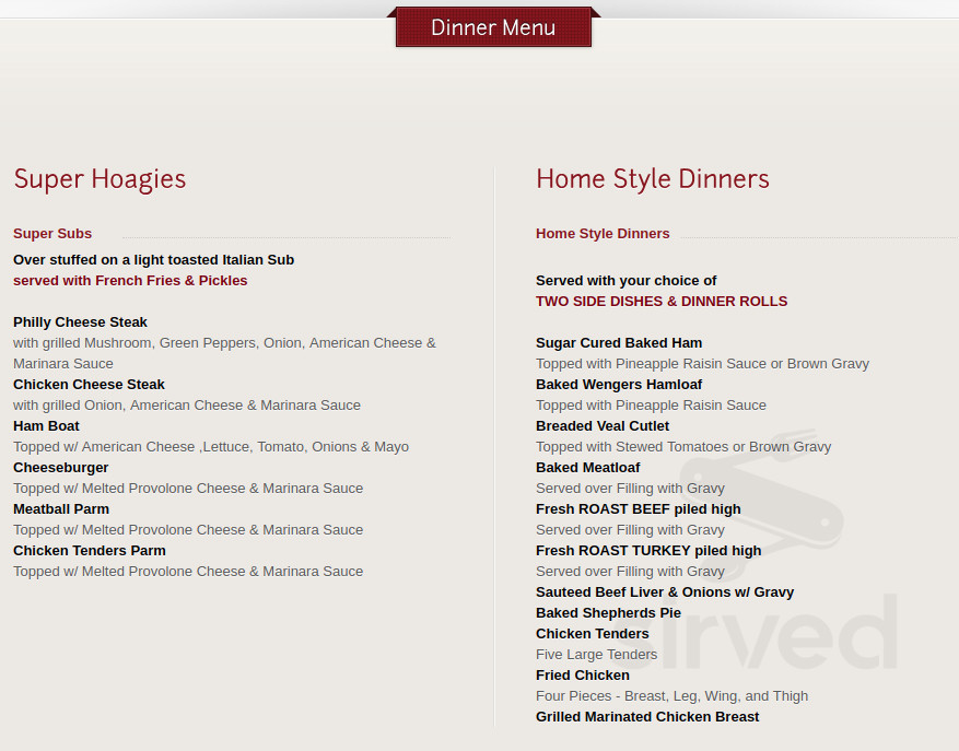 Silver Spring Family Restaurant menu in Lancaster, Pennsylvania, USA