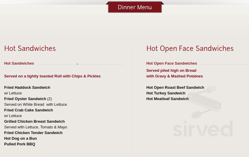 Silver Spring Family Restaurant menu in Lancaster, Pennsylvania, USA
