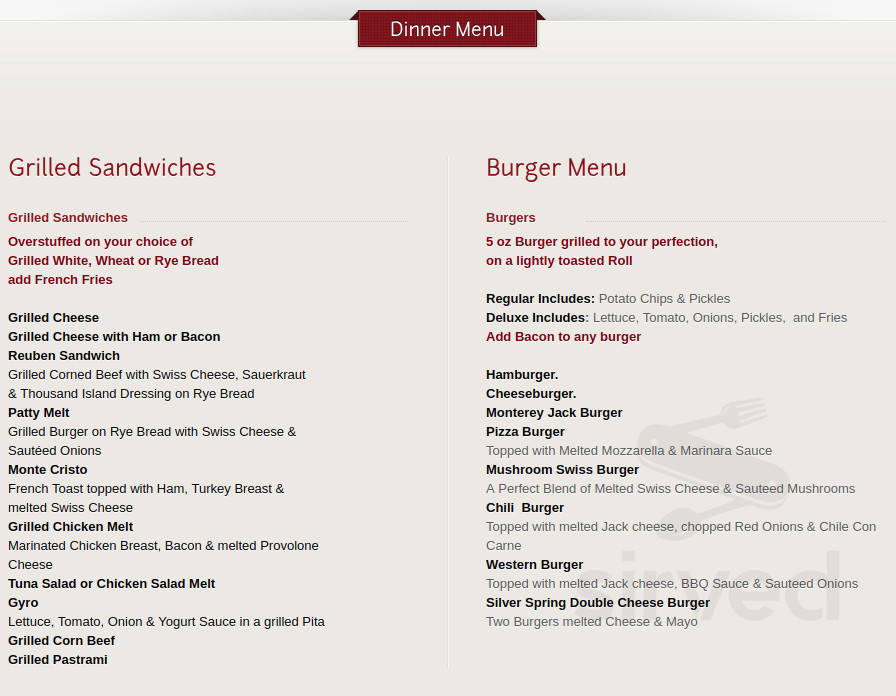 Silver Spring Family Restaurant menu in Lancaster, Pennsylvania, USA
