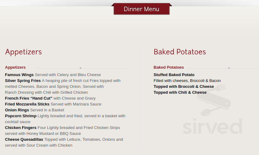 Silver Spring Family Restaurant menu in Lancaster, Pennsylvania, USA