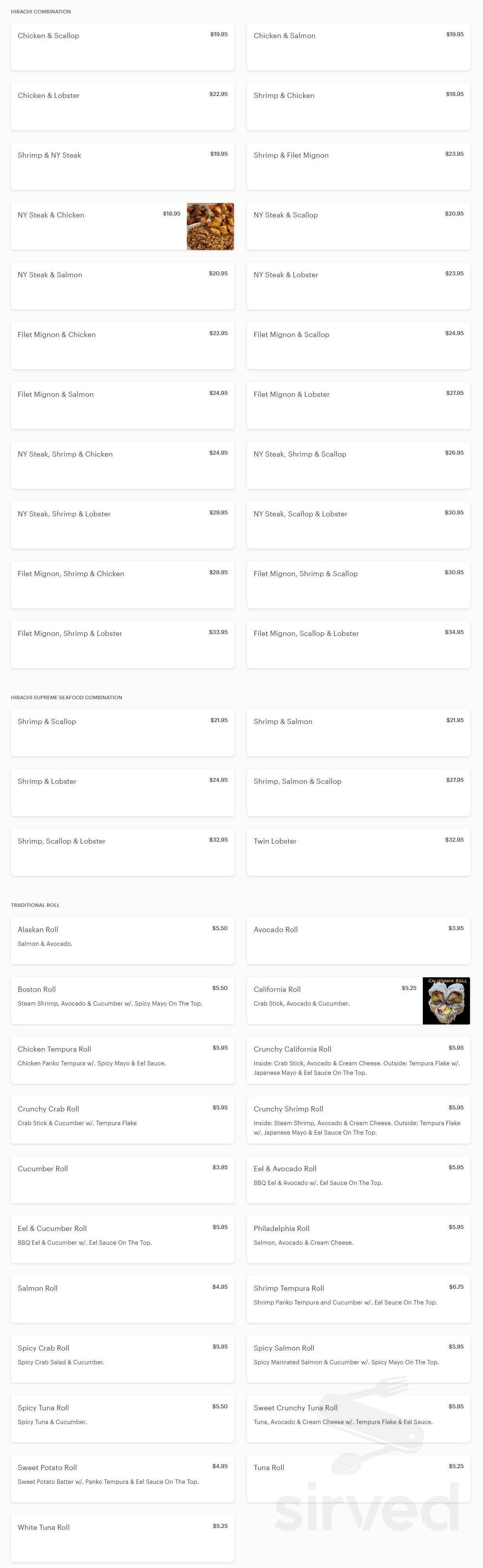 Menu for Hiko Hibachi & Sushi - Japanese Express in Eldersburg, MD | Sirved
