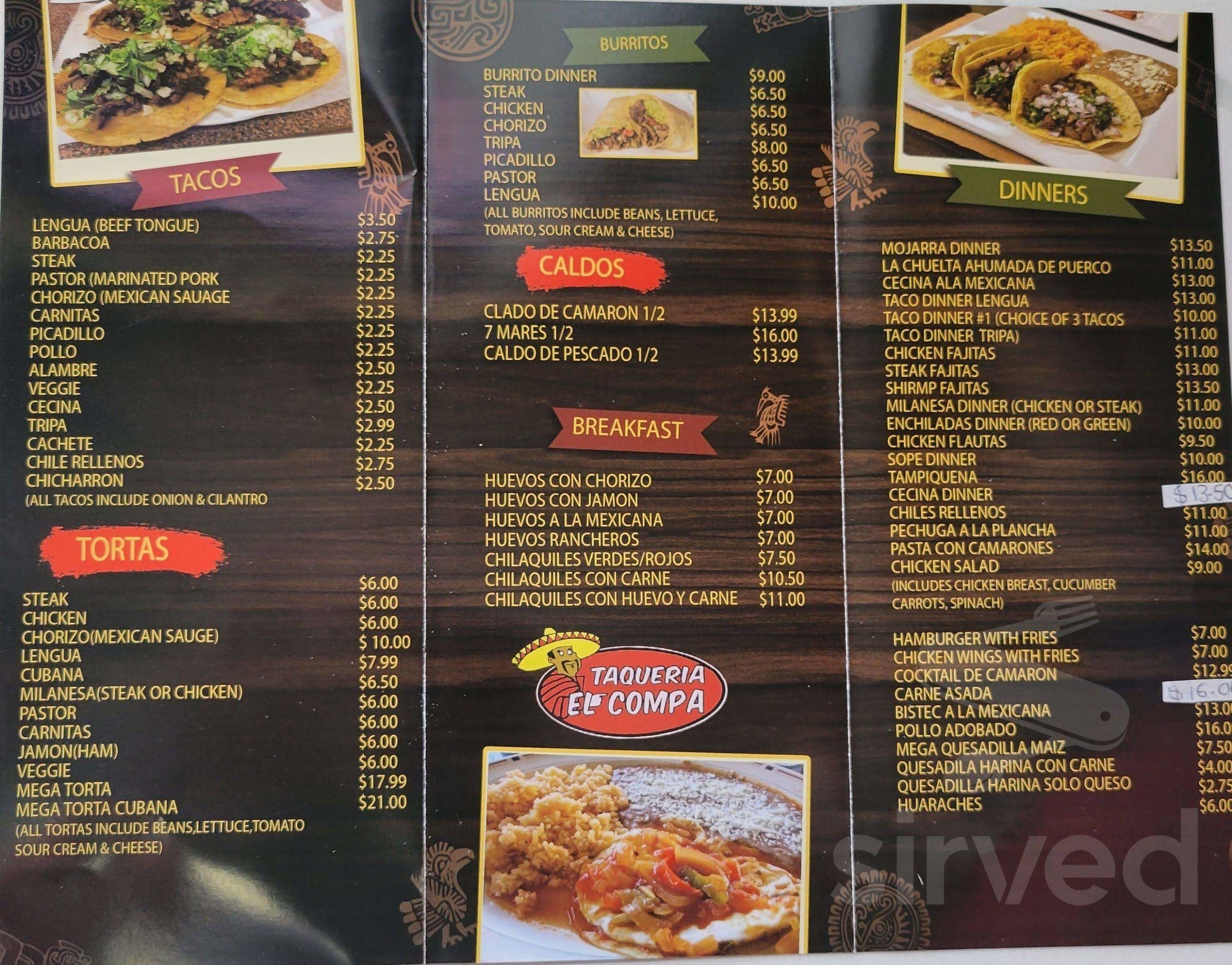 Taqueria el compa menus in Glendale Heights, Illinois, United States
