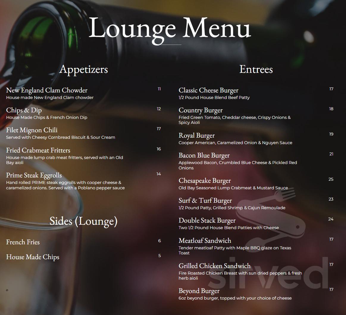 Royal Prime Steakhouse menu in Dover, Delaware, USA