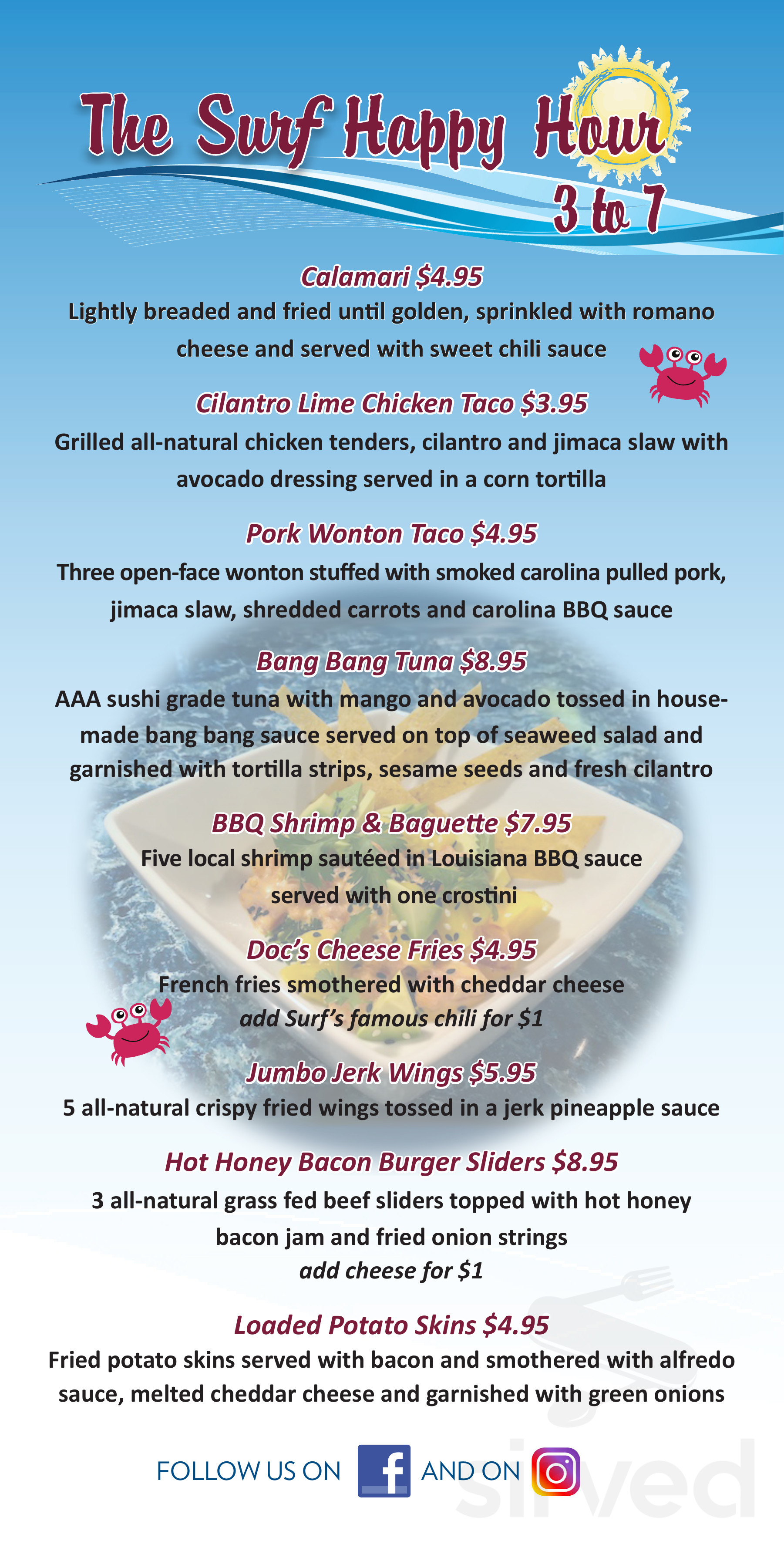 The Surf Restaurant & Bar menu in Fernandina Beach, Florida, USA