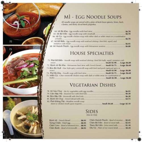 Pho Ben menu in Sugar Land, Texas, USA