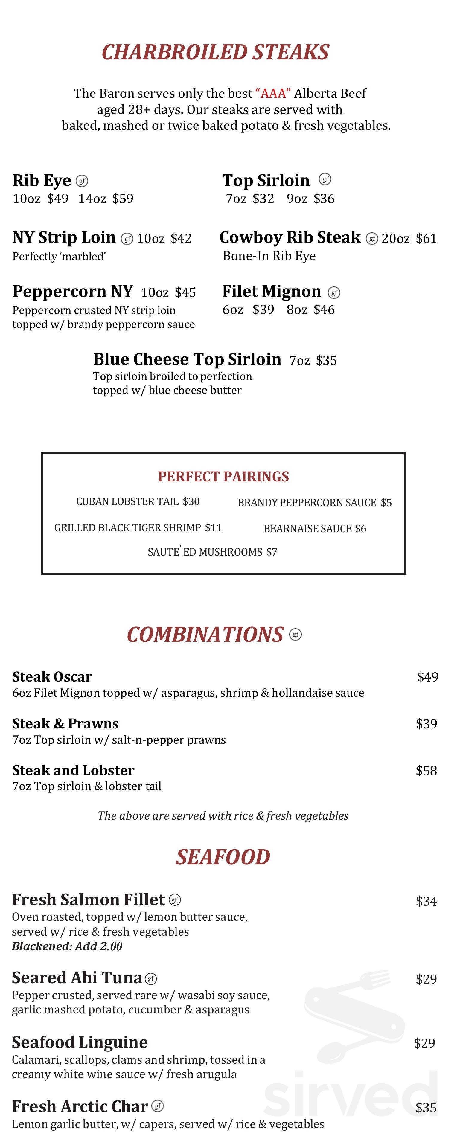 Menu - Calgary AB's CattleBaron Steakhouse NW - Royal Oak | Sirved