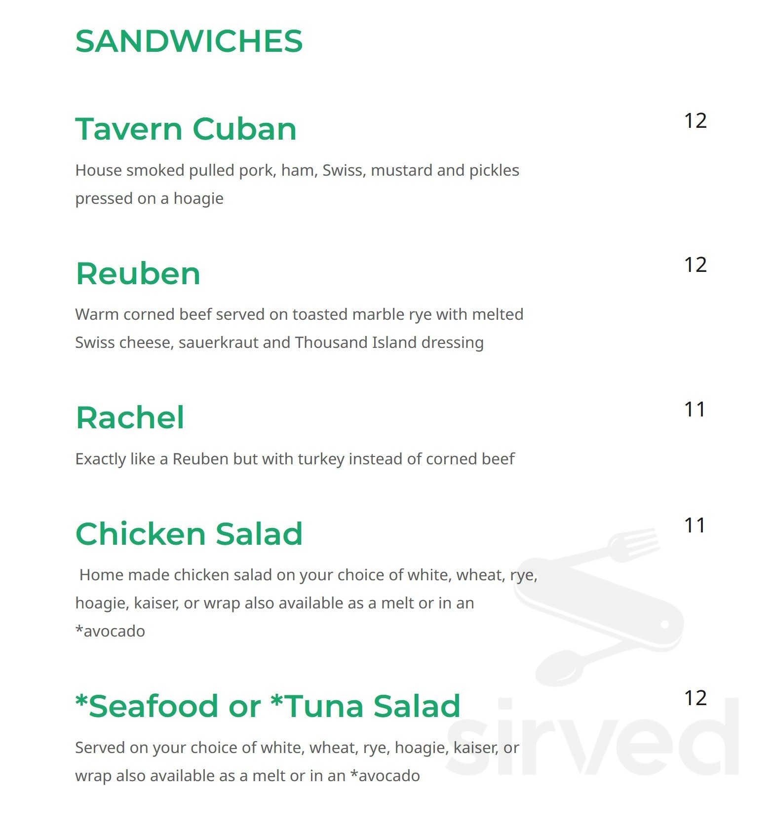 Village Tavern of Sebastian menu in Sebastian, Florida, USA