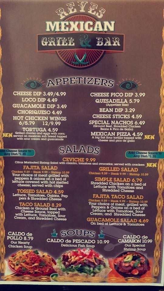 Reyes Mexican Grill and Bar menu in Laurel, Mississippi, USA