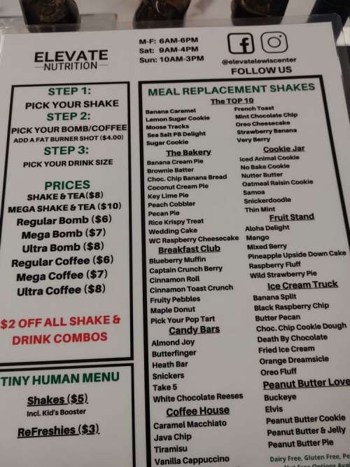 Elevate Nutrition menu in Lewis Center, Ohio, USA