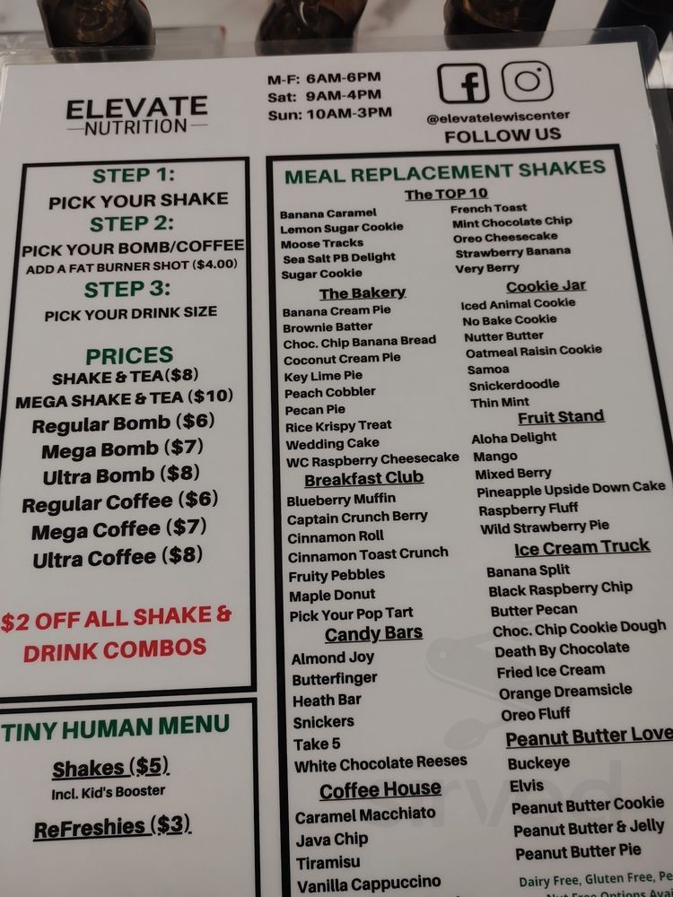 Elevate Nutrition menu in Lewis Center, Ohio, USA