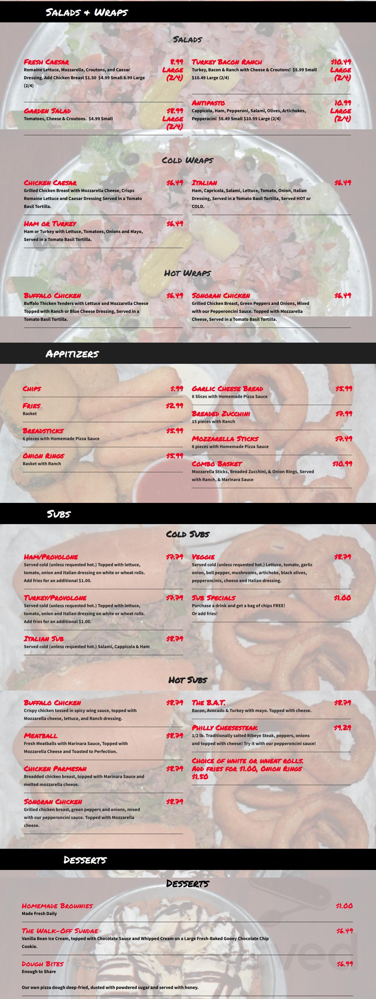 Ballpark Pizza & Subs menu in Peoria, Arizona, USA