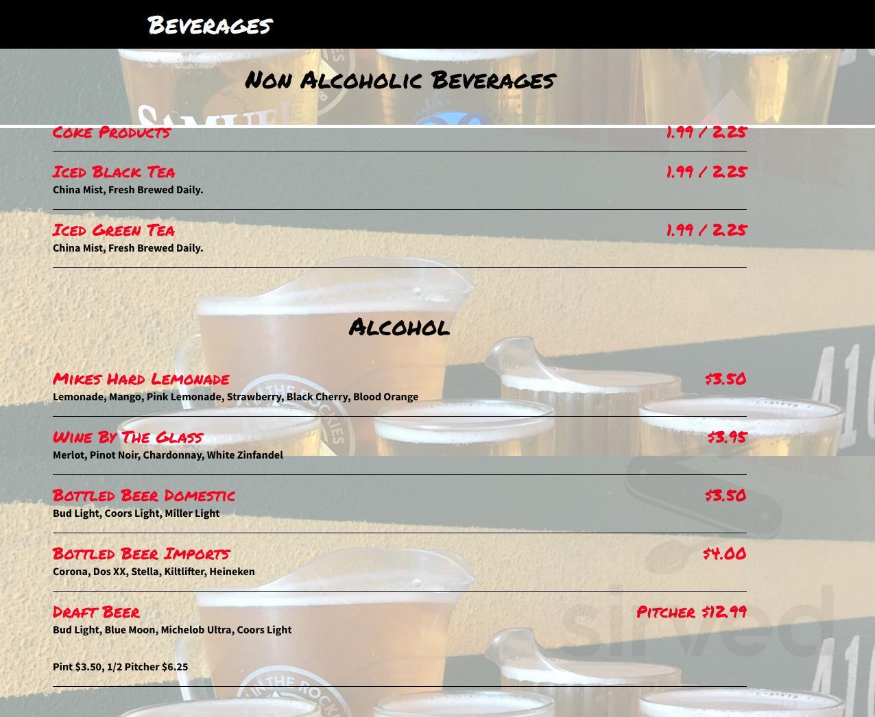 Ballpark Pizza & Subs menu in Peoria, Arizona, USA