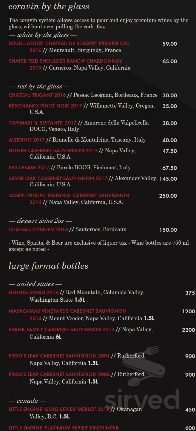 Gotham Steakhouse & Cocktail Bar menu in Vancouver, British Columbia ...