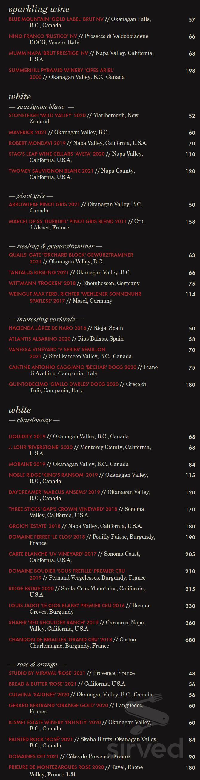 Menu for Gotham Steakhouse & Cocktail Bar in Vancouver, British ...