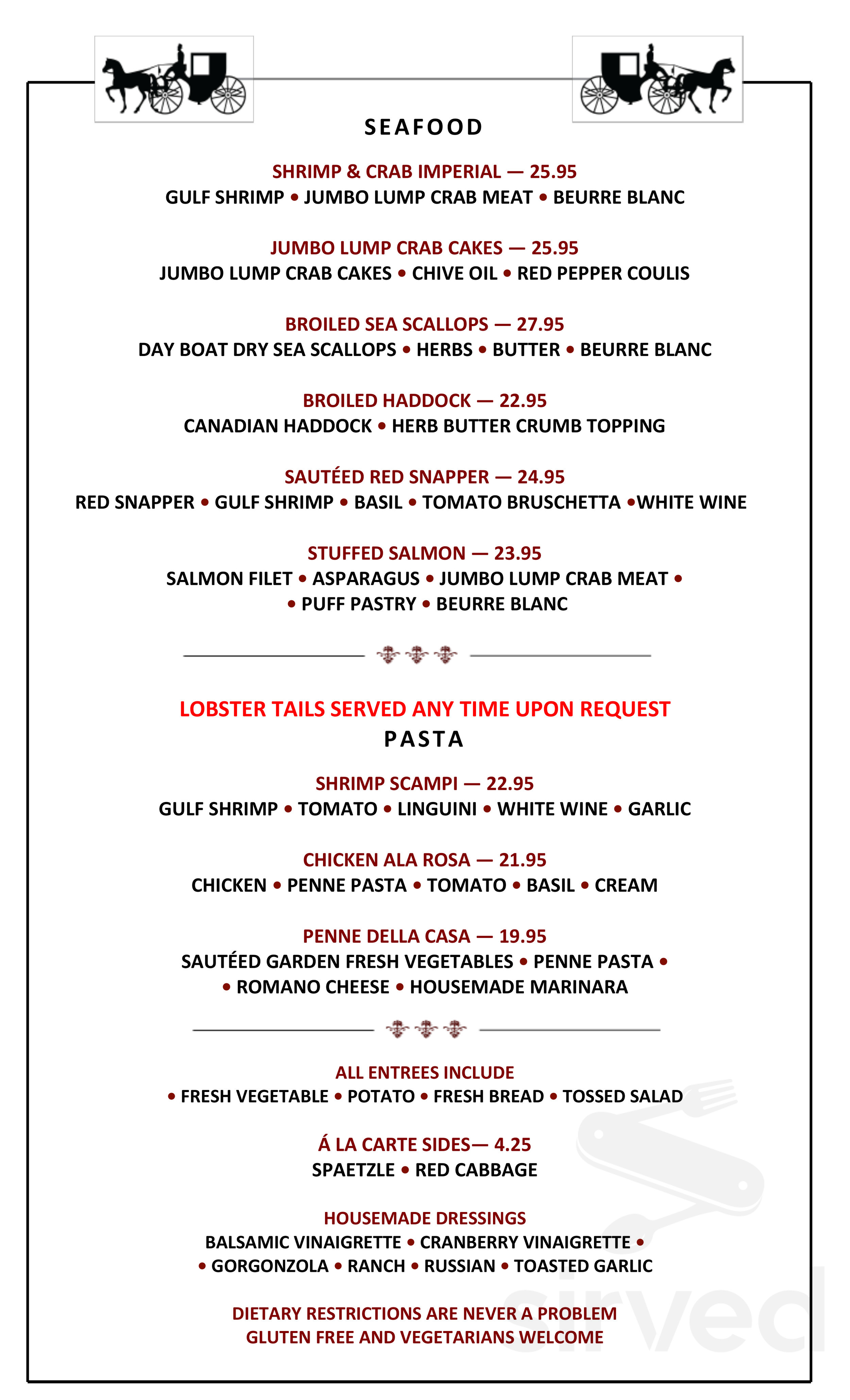 Carriage House Restaurant menu in East Greenville, Pennsylvania, USA