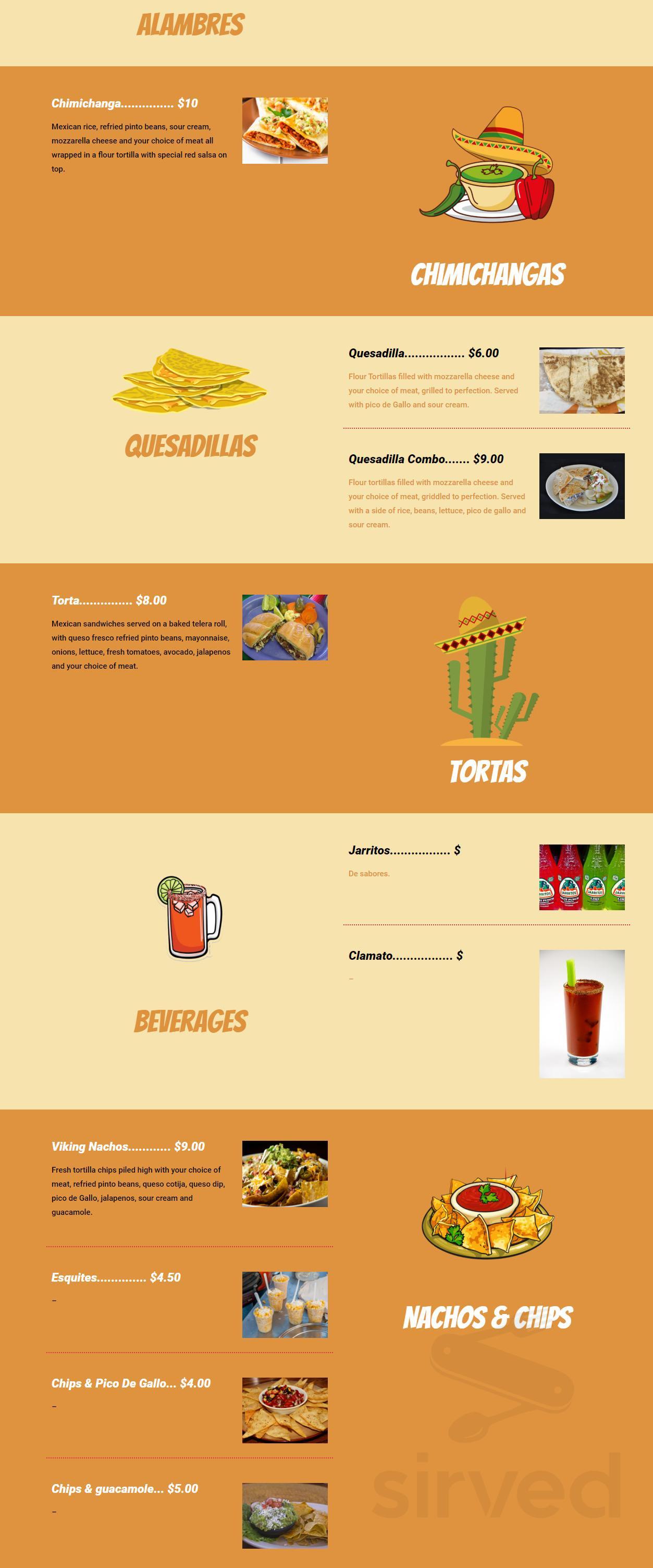 Menu for El Chido Taqueria in Chaska, MN | Sirved