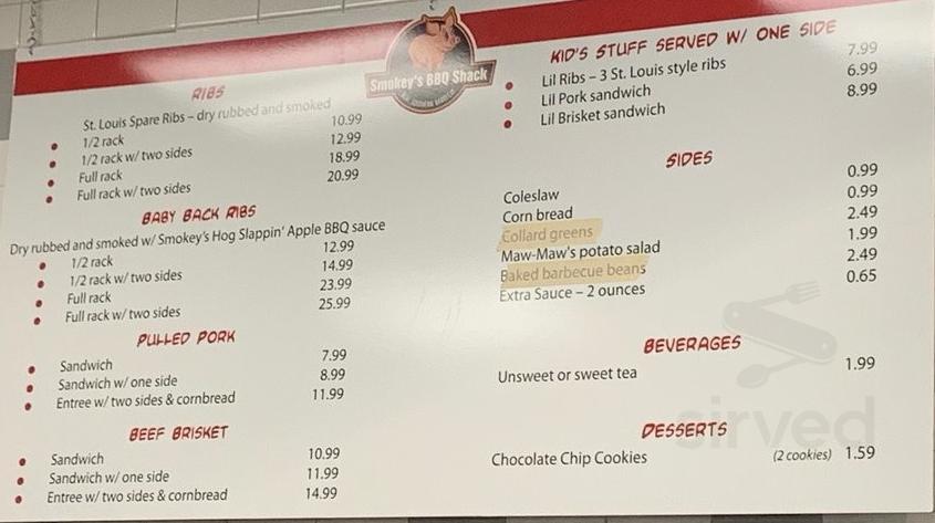 J & J Smokehouse menu in Baltimore, Maryland, USA
