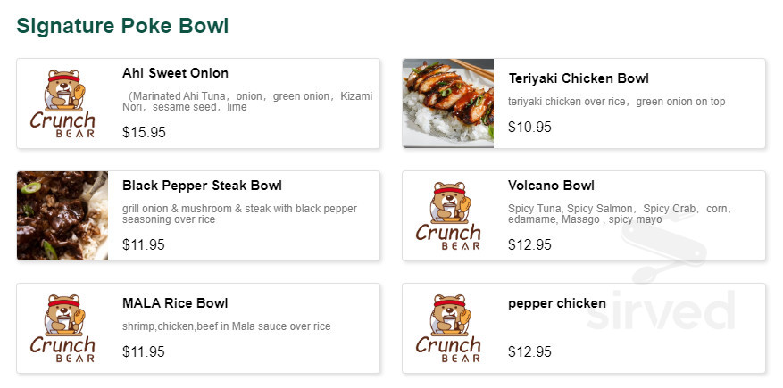 Menu - Junction City KS's Crunch Bear | Sirved