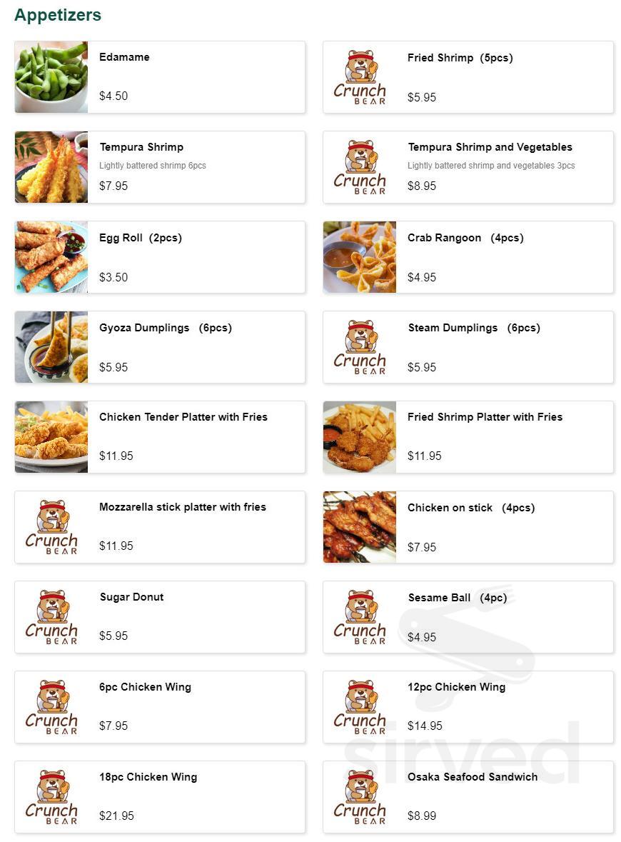 Menu - Junction City KS's Crunch Bear | Sirved