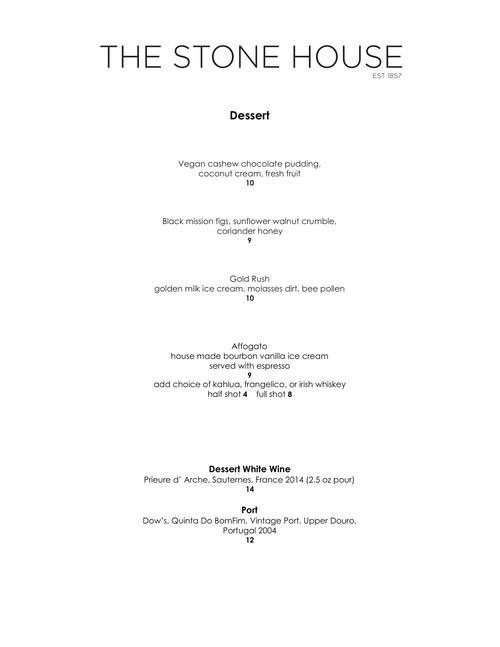 The Stone House menu in Nevada City, California, USA