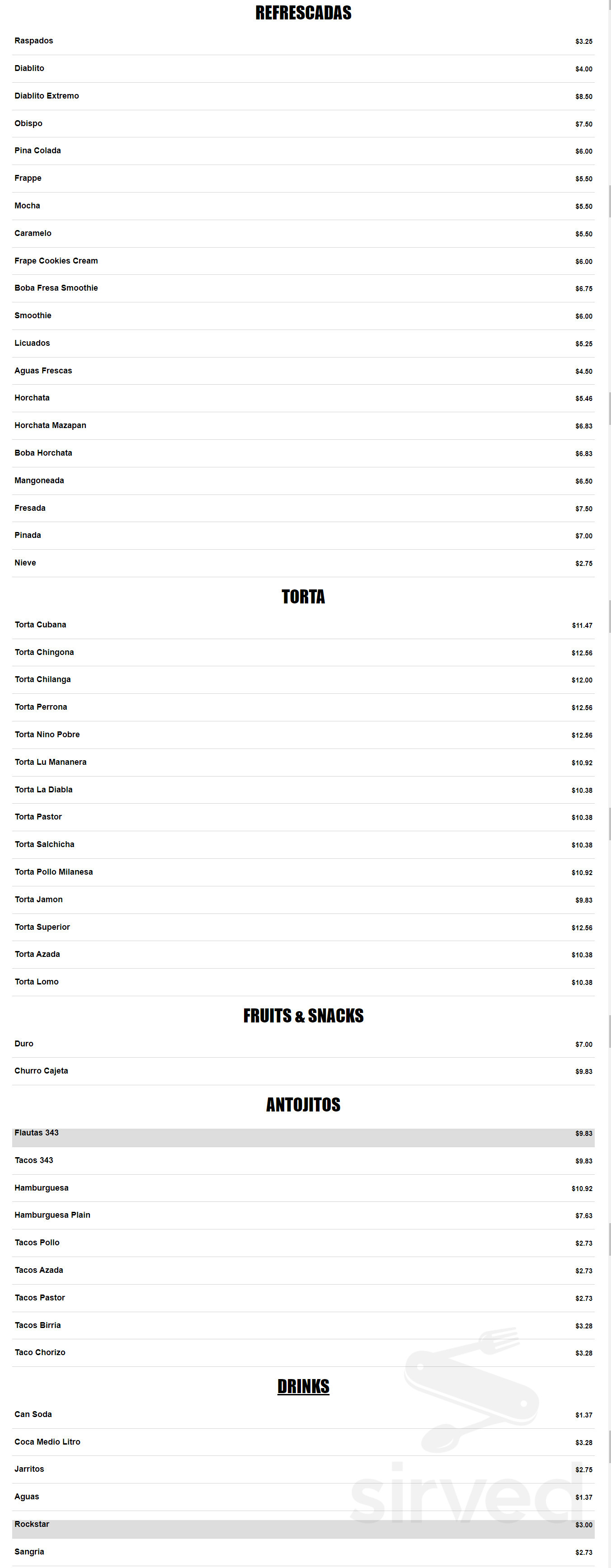 Menu for El Mundo De Sabores in Reedley, CA | Sirved