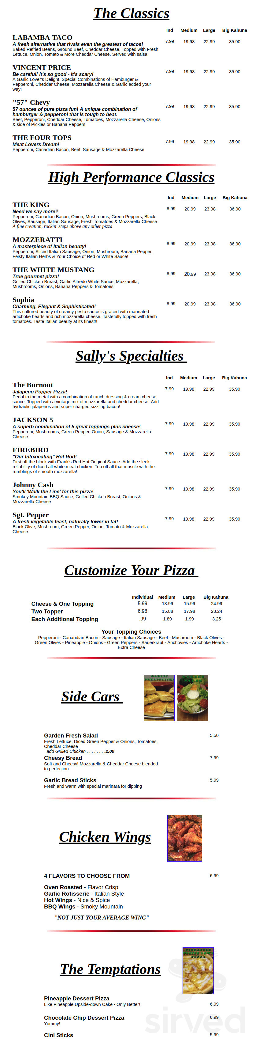 Sally's Classic Pizza menu in Worland, Wyoming, USA