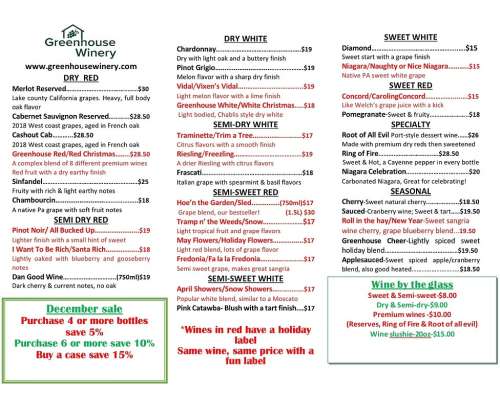 Greenhouse Winery-North Huntingdon menu in North Huntingdon ...