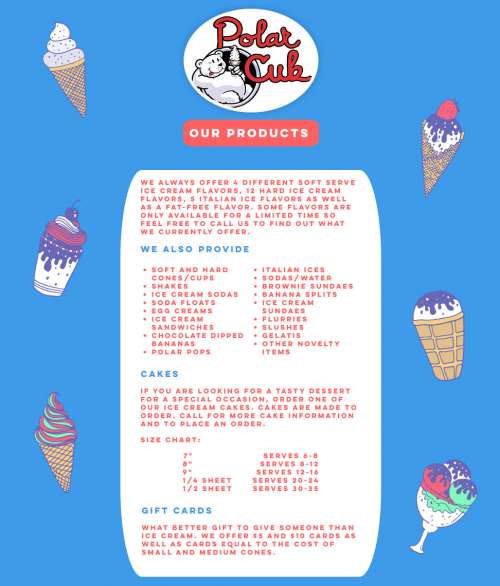 Polar Cub Ice Cream menu in Whitehouse Station, New Jersey, USA