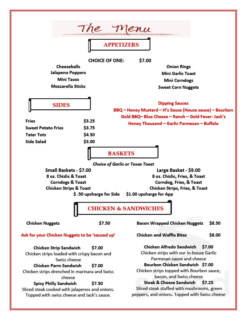 Menu - Madison SD's Hot Shots Bar | Sirved