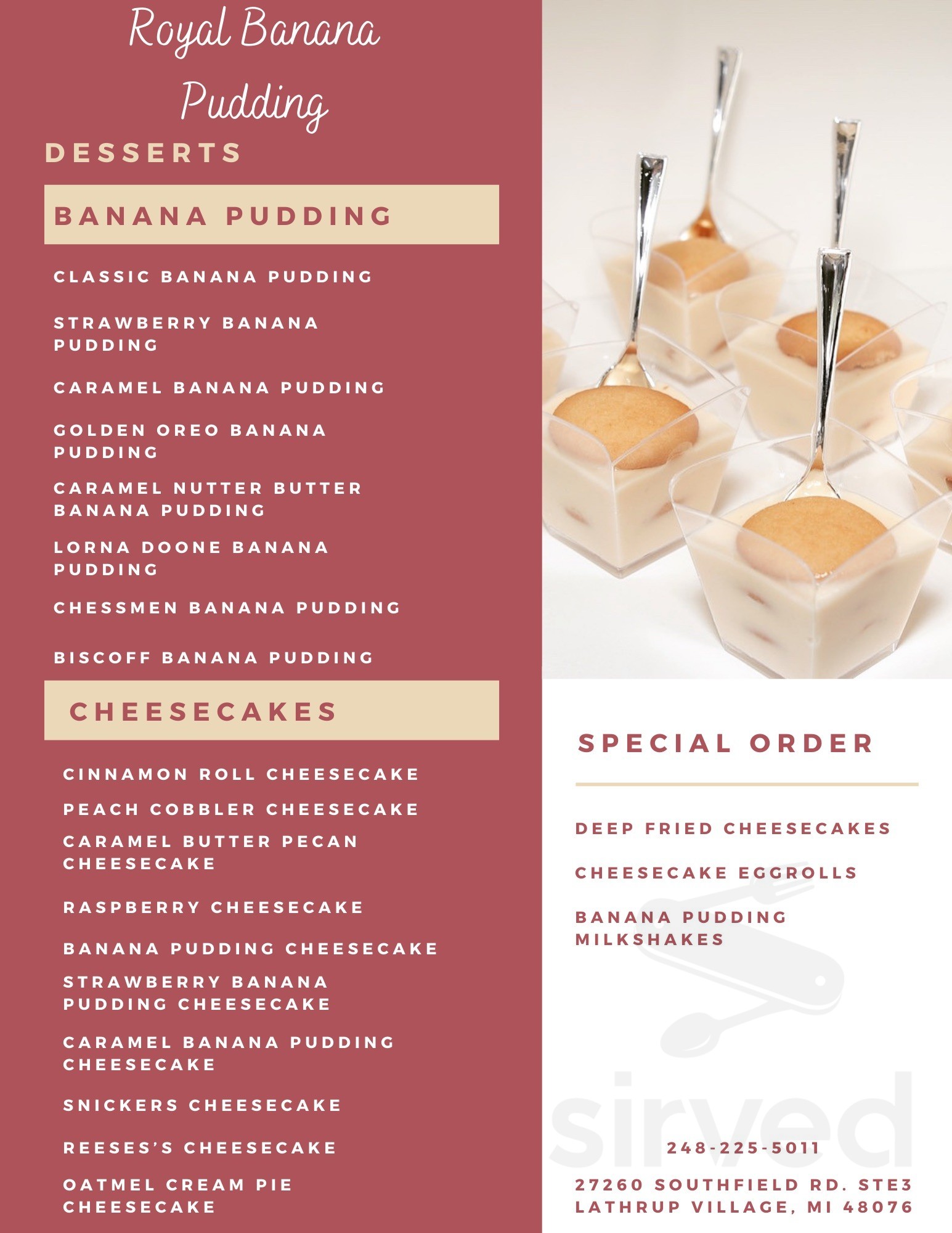 Royal Banana Pudding menu in Lathrup Village, Michigan, USA