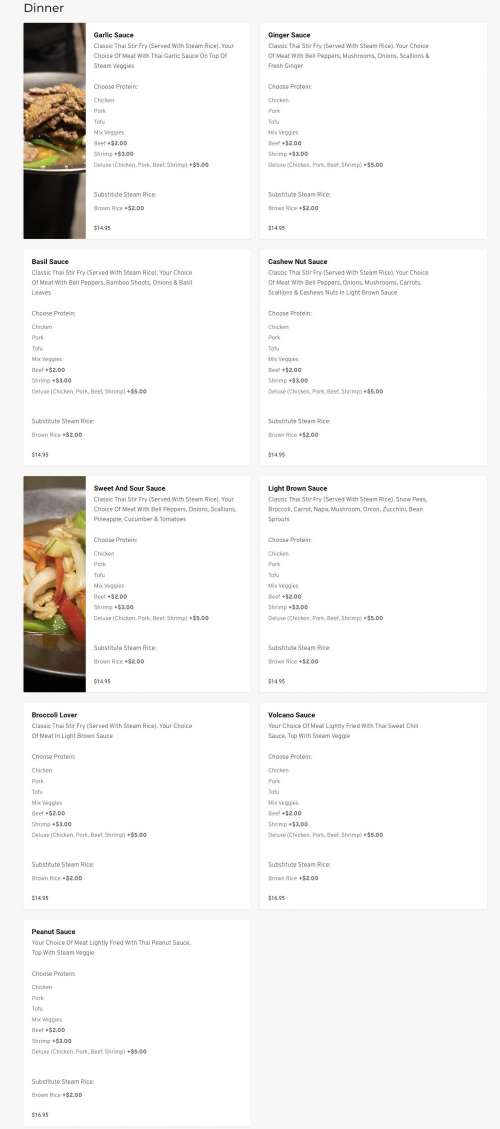 Kub Kao Thai & Sushi menu in Davie, Florida, USA