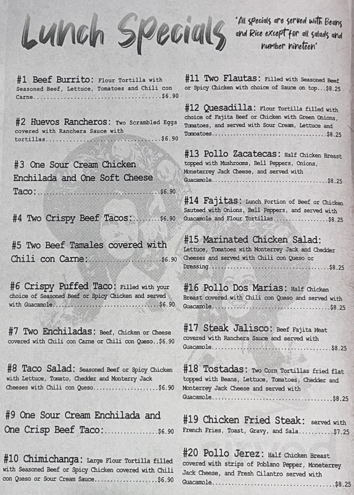 Menu for Dos Marias in Paris, TX | Sirved