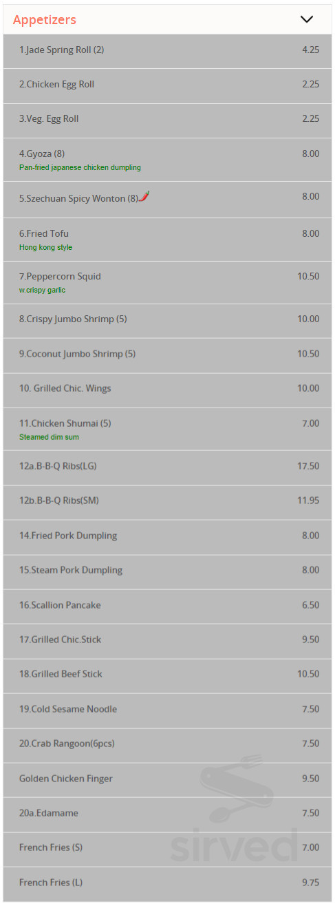 Jade Spoon bronxville asian cuisine menu in Bronxville, New York, USA