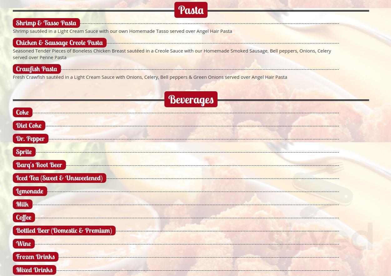 DiCarlo's Food & Spirits menu in Maurepas, Louisiana, USA