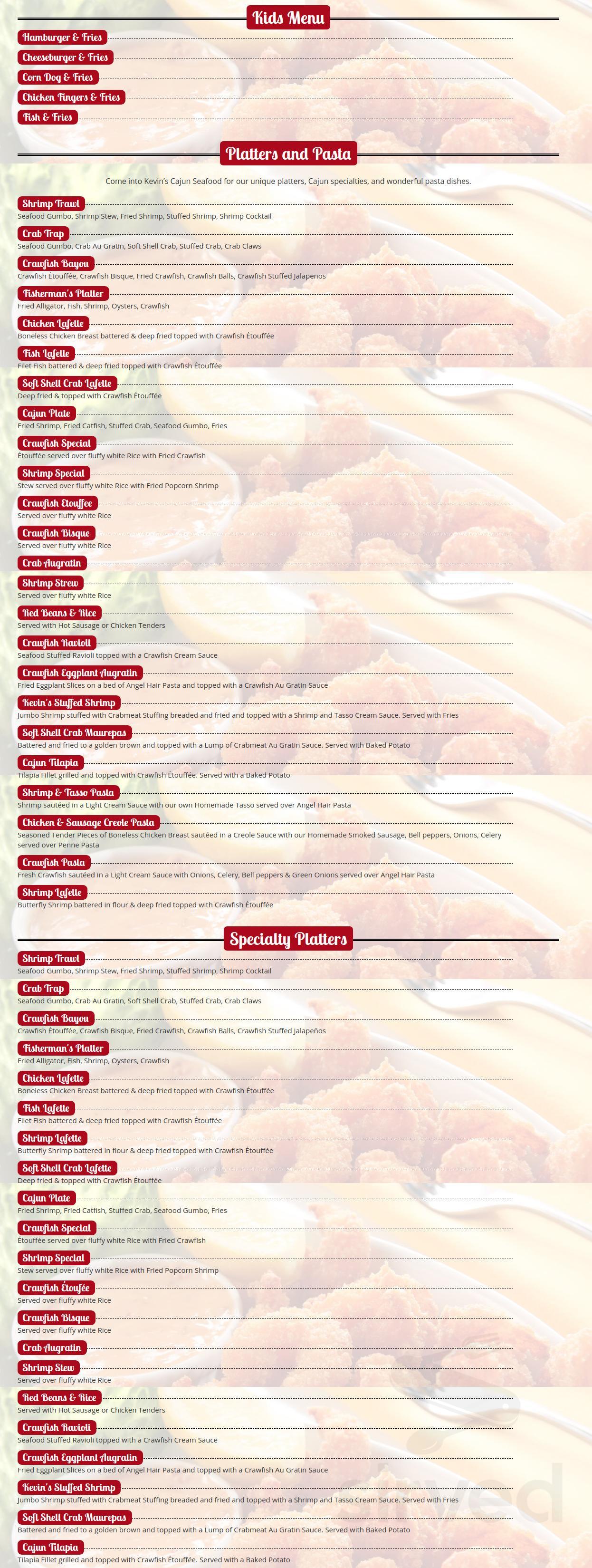 DiCarlo's Food & Spirits menu in Maurepas, Louisiana, USA