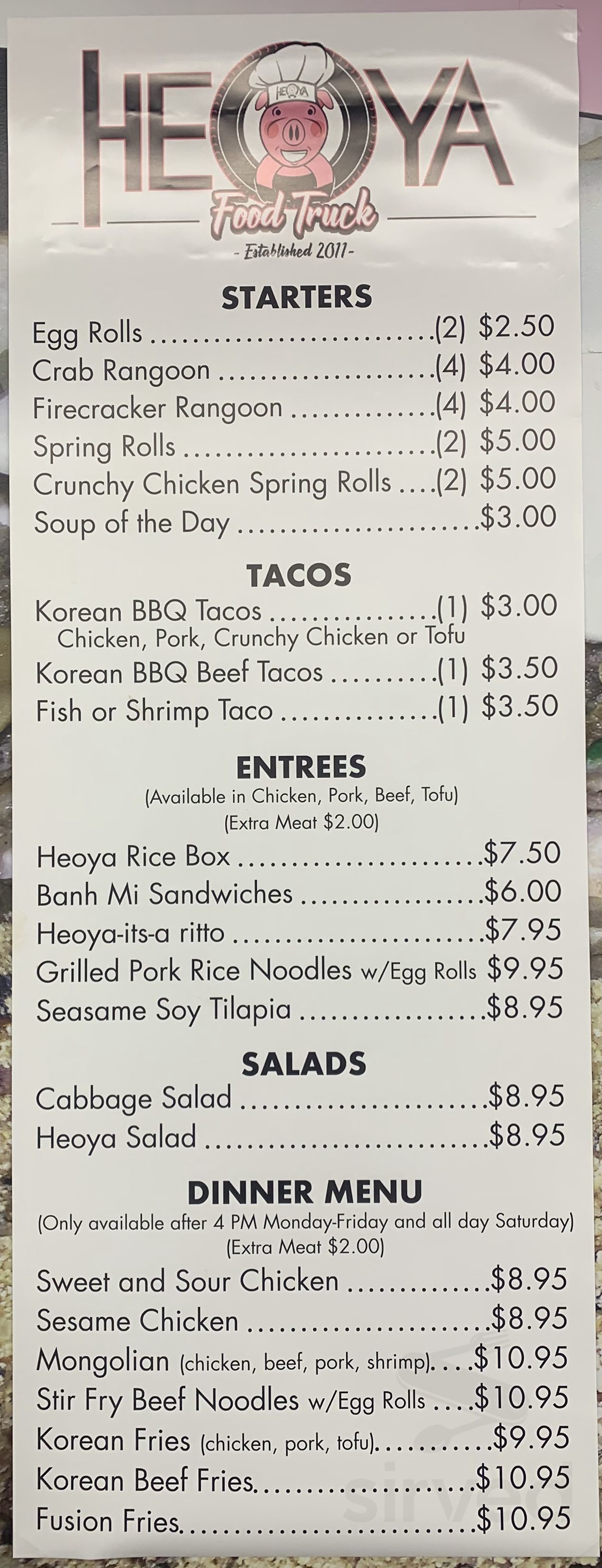 Menu for Heoya north in Lincoln, NE | Sirved