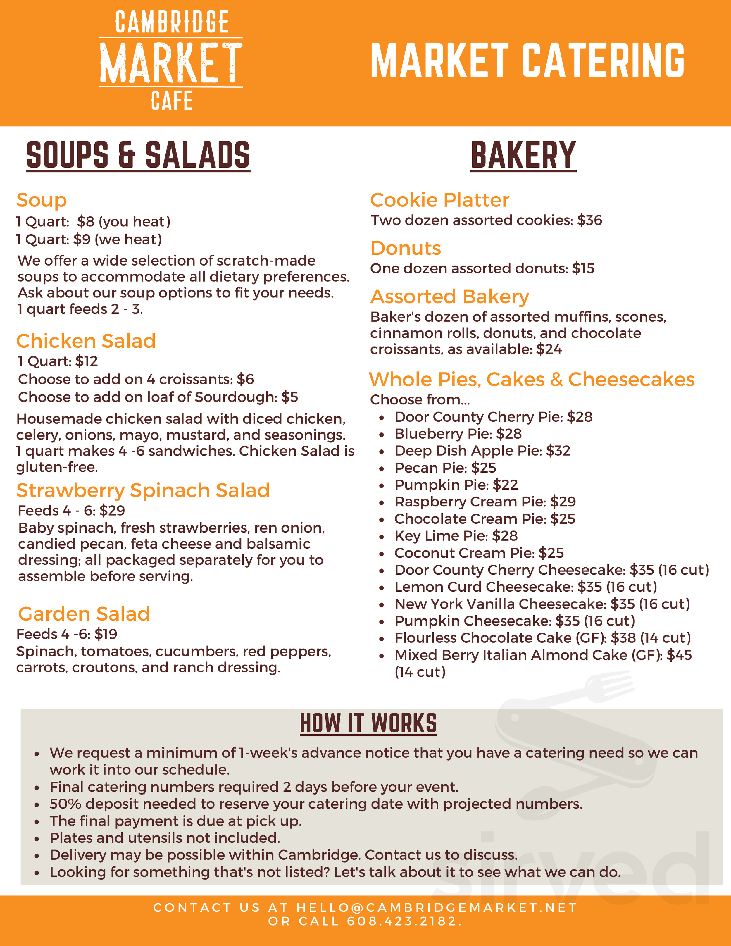 Cambridge Market Cafe menu in Cambridge, Wisconsin, USA