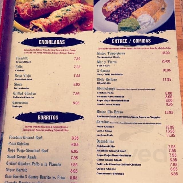 3 Cuates menu in Pembroke Park, Florida, USA