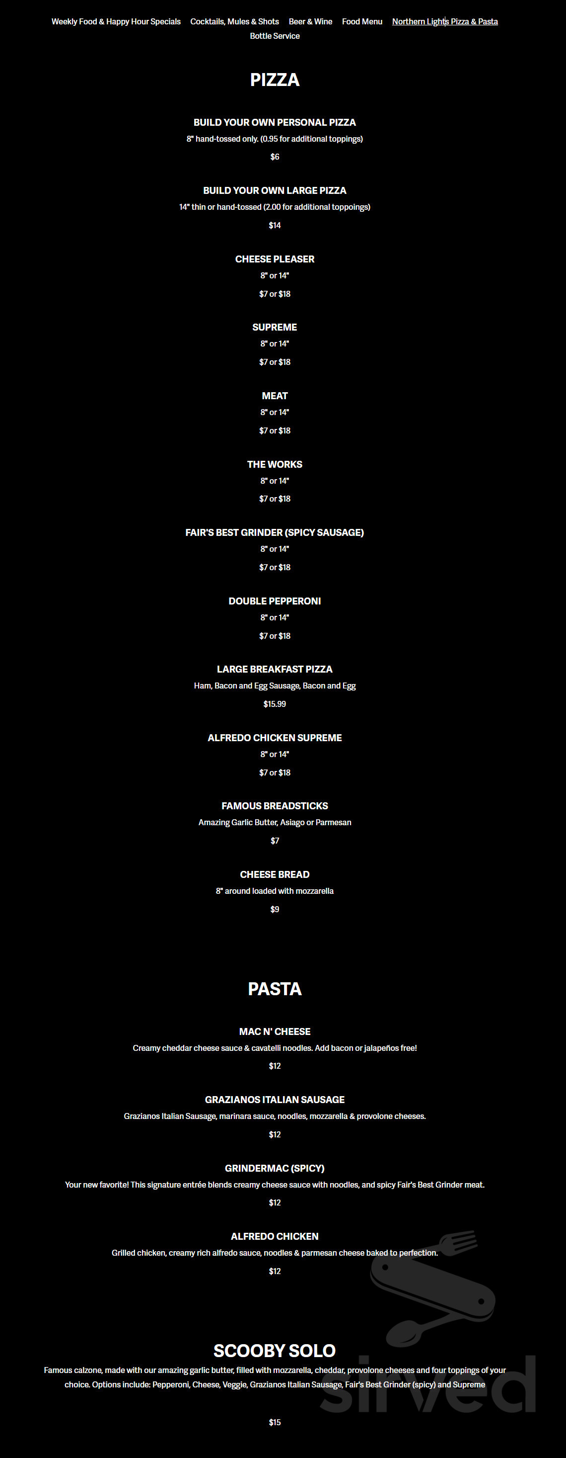Zora Bar and Rooftop menu in Des Moines, Iowa, USA
