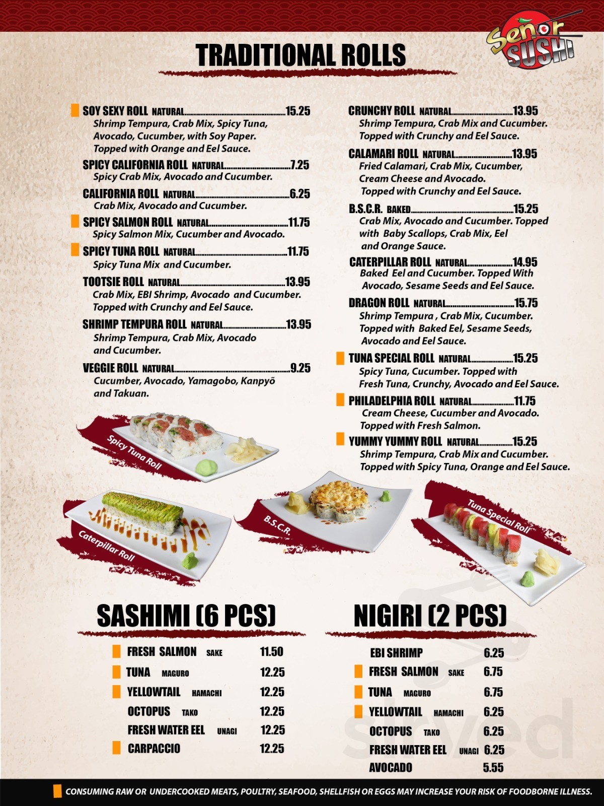 Menu Peoria AZ s Senor Sushi Sirved