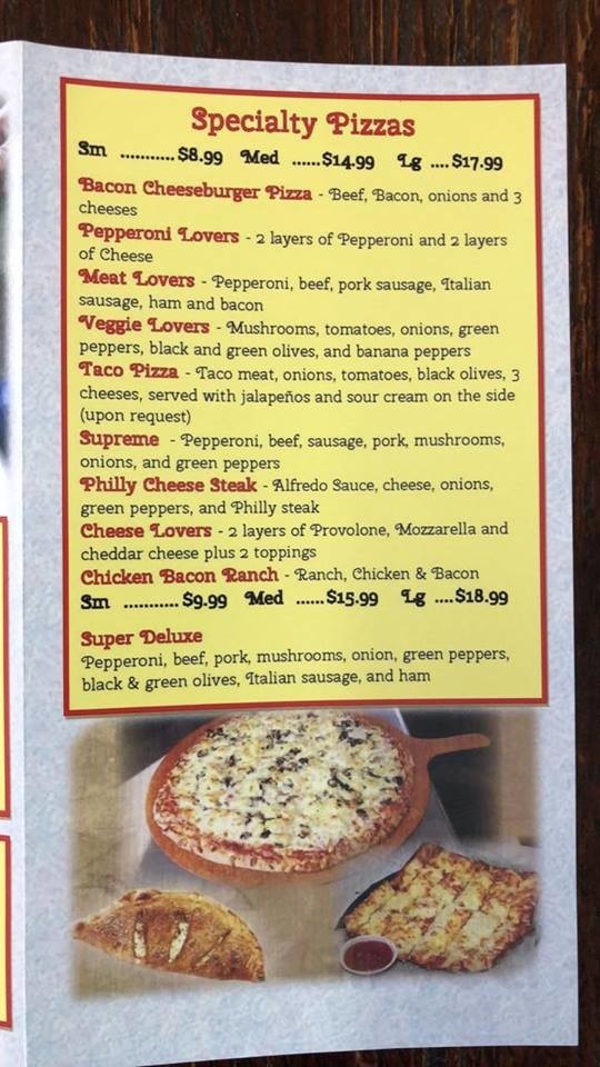 Menu for Tiny Town Pizza & Subs in Guthrie, KY | Sirved