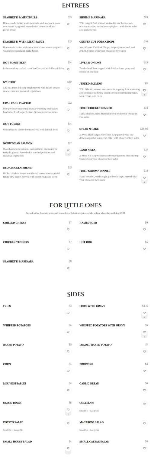 Lansdowne Inn menu in Baltimore, Maryland, USA