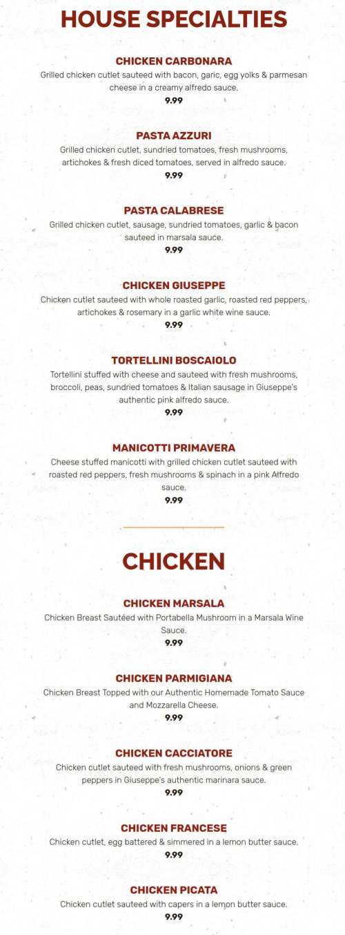 Azzurri Italian Restaurant menu in Newport News, Virginia, USA