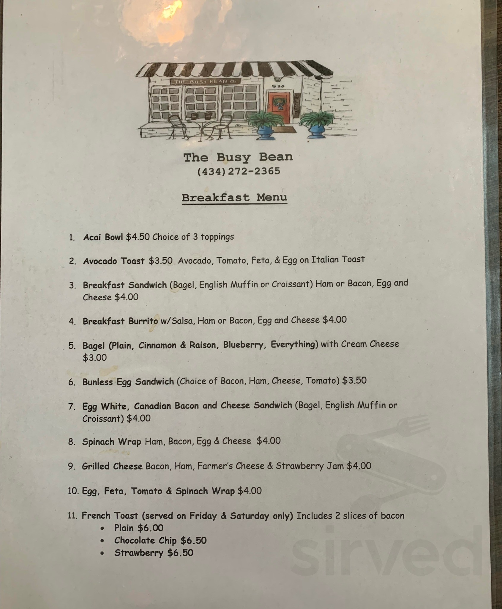 Menu - South Boston VA's The Busy Bean | Sirved