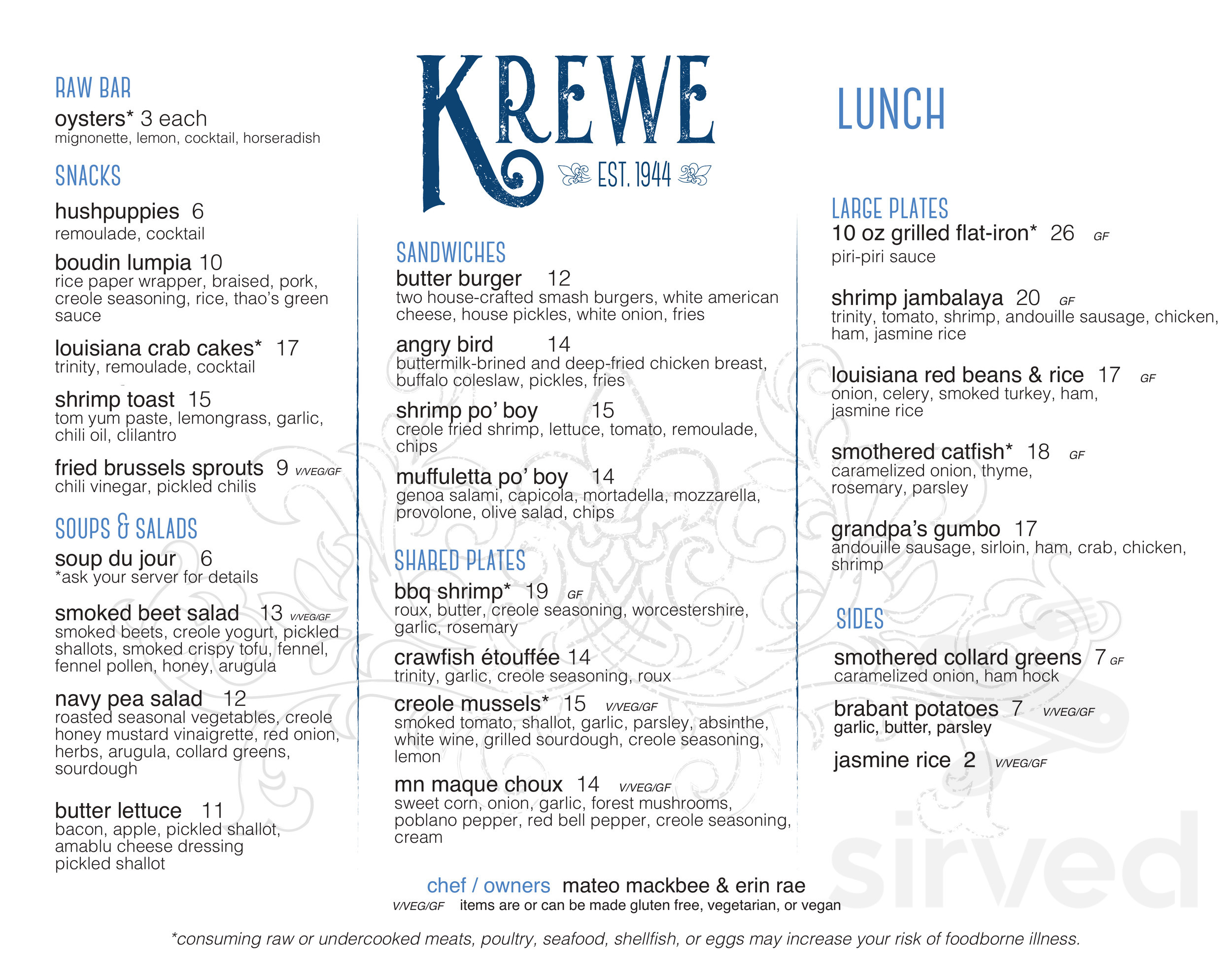 Krewe Restaurant menus in St Joseph, Minnesota, United States