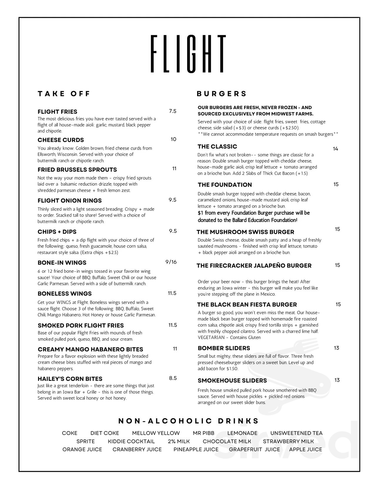 Flight Bar + Grille menu in Huxley, Iowa, USA