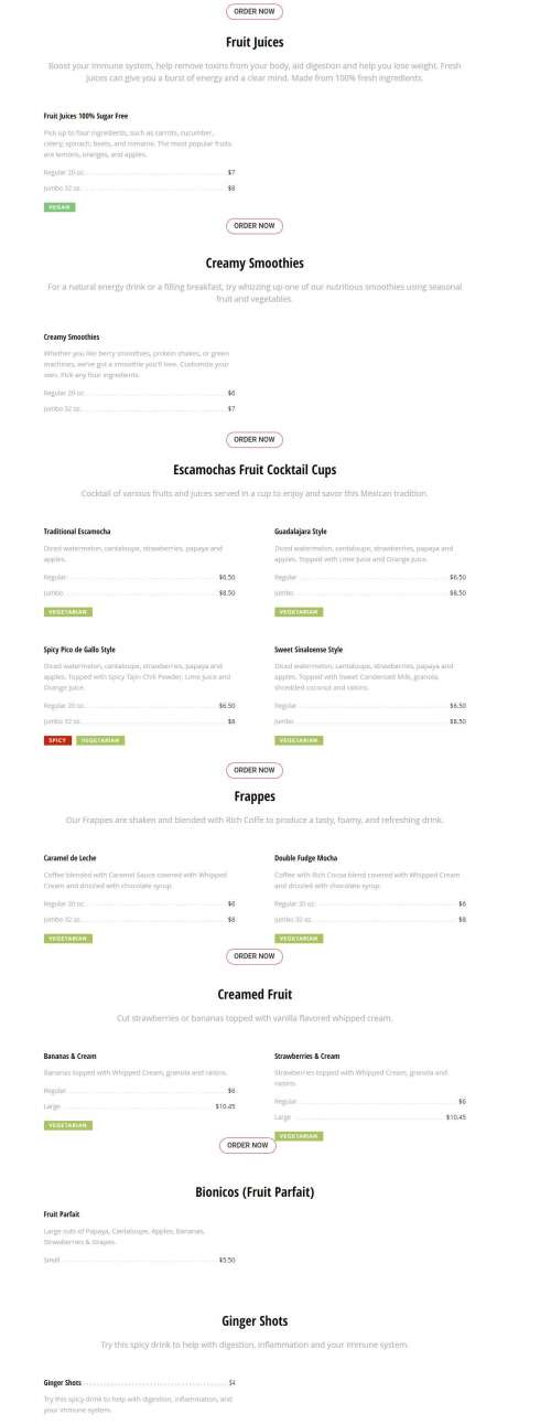 Fruit Revolution menu in Montebello, California, USA