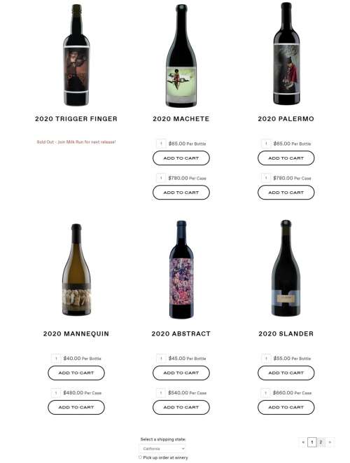 Orin Swift Cellars menu in St Helena, California, USA